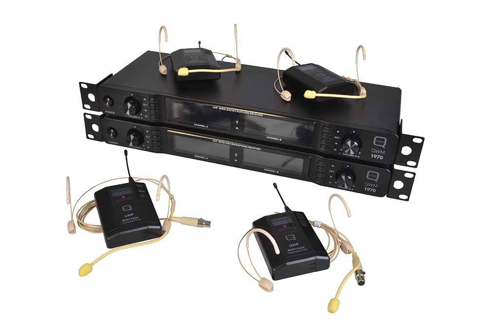 4 Way Wireless Microphone Set with Belt packs and Headsets Racked Ready ...