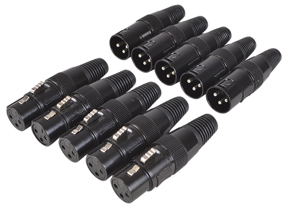 XLR 3 Pin Connector Pack with 5 Male and 5 Female XLR Connectors in ...