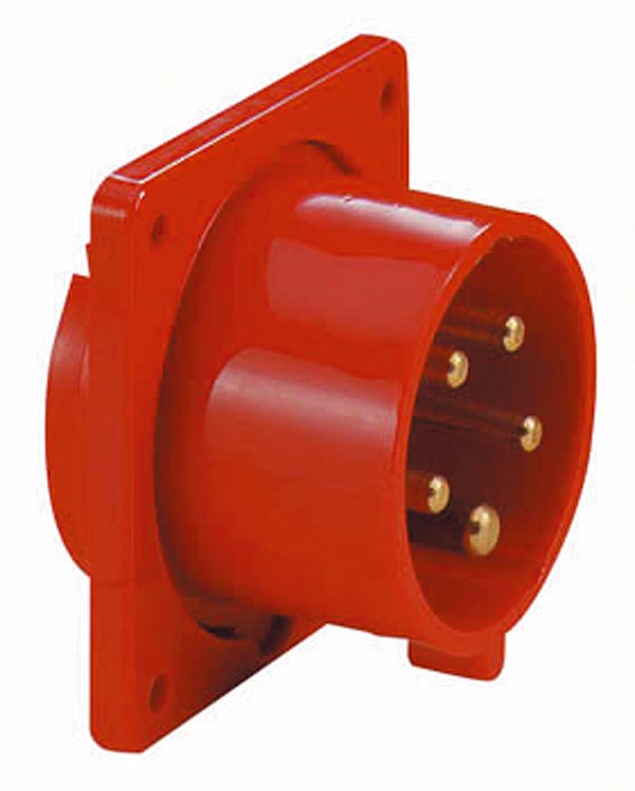 5 Pin 3PH N E CEE Chassis Connector Male 32 Amp - Power Connectors