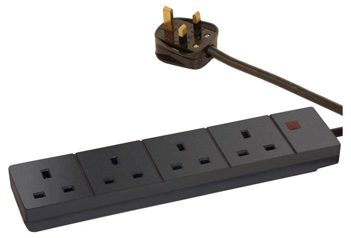Four Way Extension Board Black 2m - Power Leads