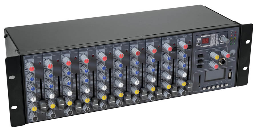 Rackmount Audio Mixer 8 mono 2 Stereo Channels with Media USB/SD Card ...